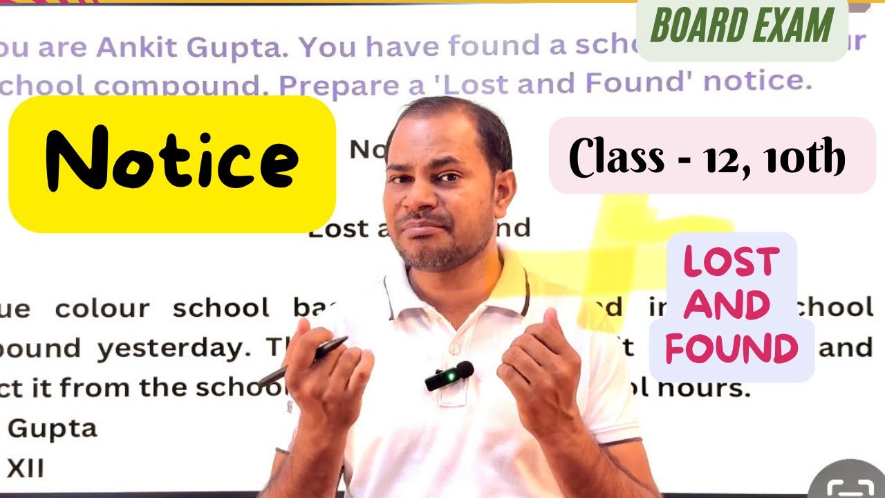 Notice 03 lost and found | Notice writing for class 10 and 12 - YouTube