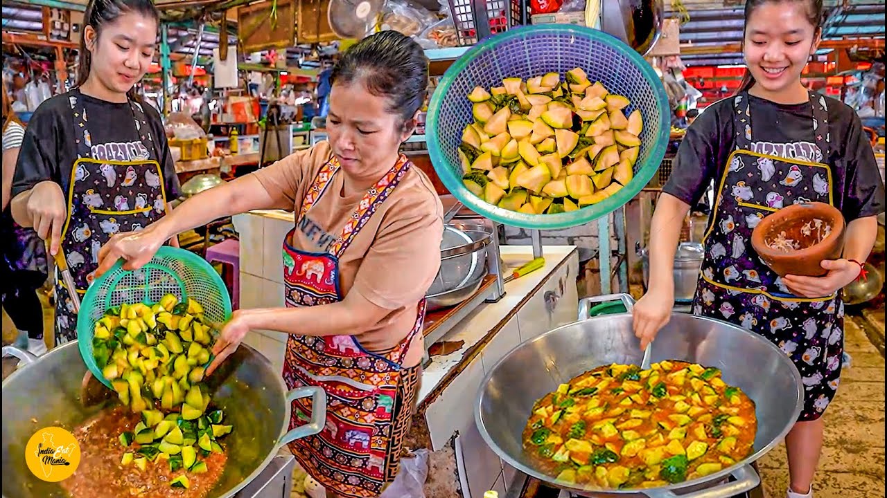 Burmese Beautiful Girl Making Thai Mushroom Pumpkin Curry In Bangkok l ...