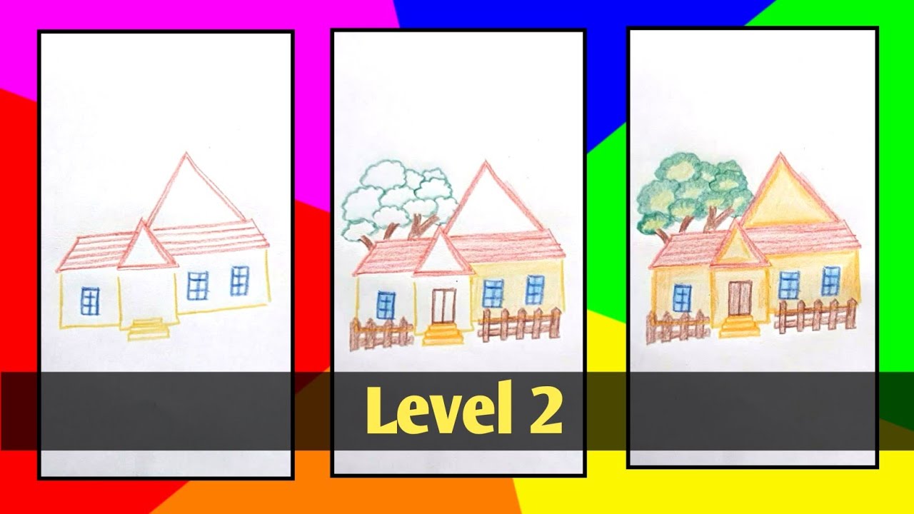 Easy drawing House with tree Level 2| How to draw a House with Tree ...