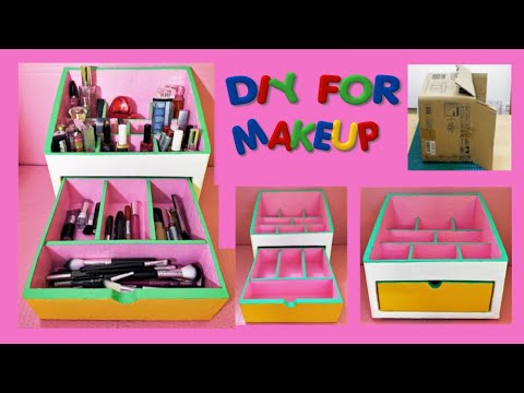 CRAFTS WITH CARDBOARD BOX - DIY ORGANIZER MAKEUP - YouTube