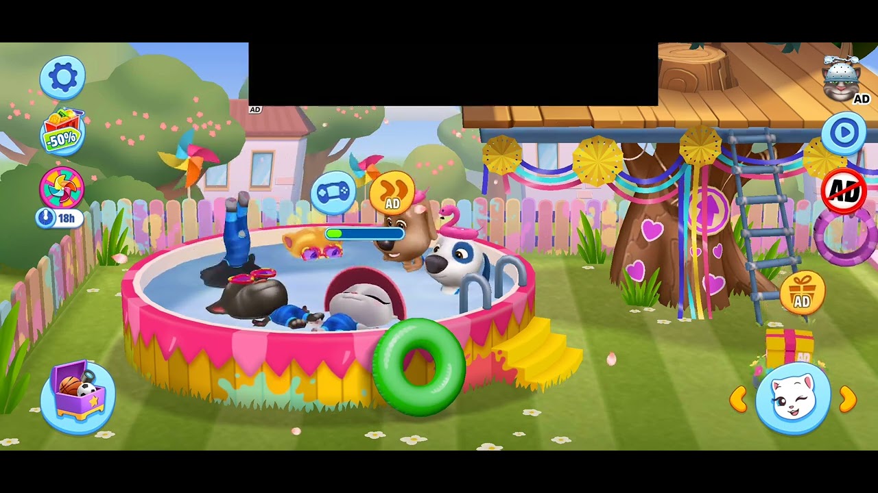 my talking tom friends clean 2 messes pool garden - YouTube