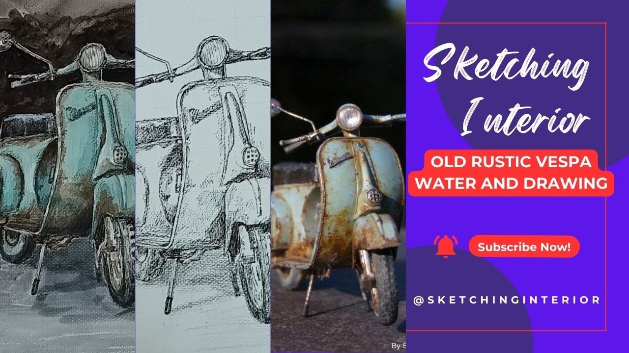 Vespa Watercolor Drawing Tutorial | Rustic Bike Sketching - YouTube