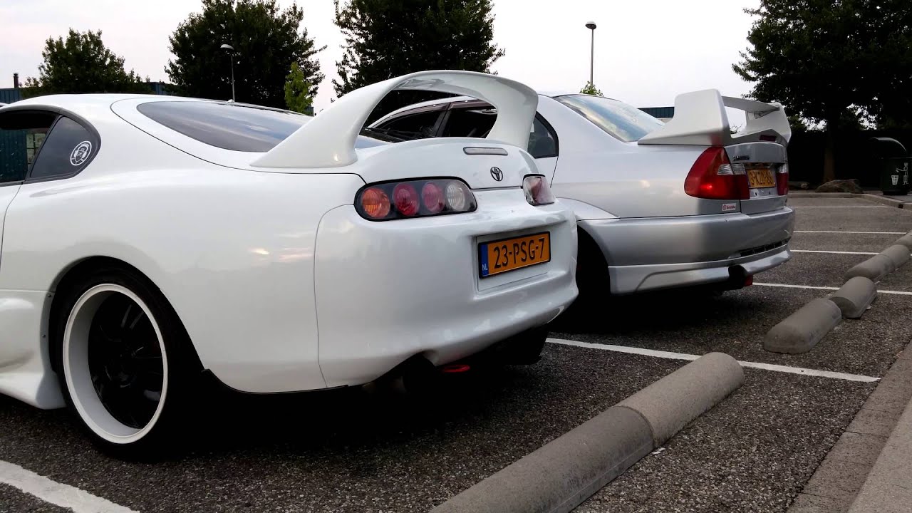 Toyota Supra and Mitsubishi Lancer revving - YouTube