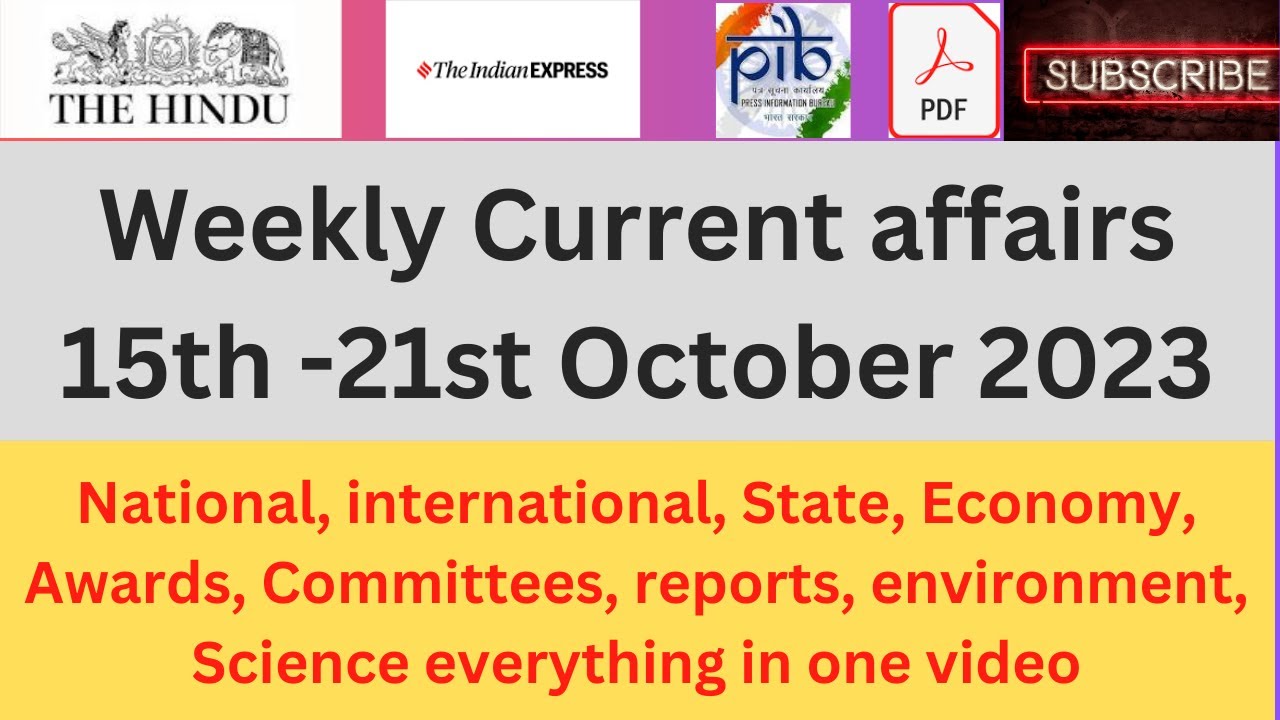 Weekly Current Affairs 15-21 October third week Current affairs for all ...
