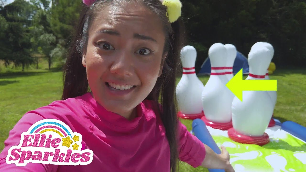 Ellie & Jimmy's Slip Slide Bowling Challenge! | Ellie Sparkles World ...