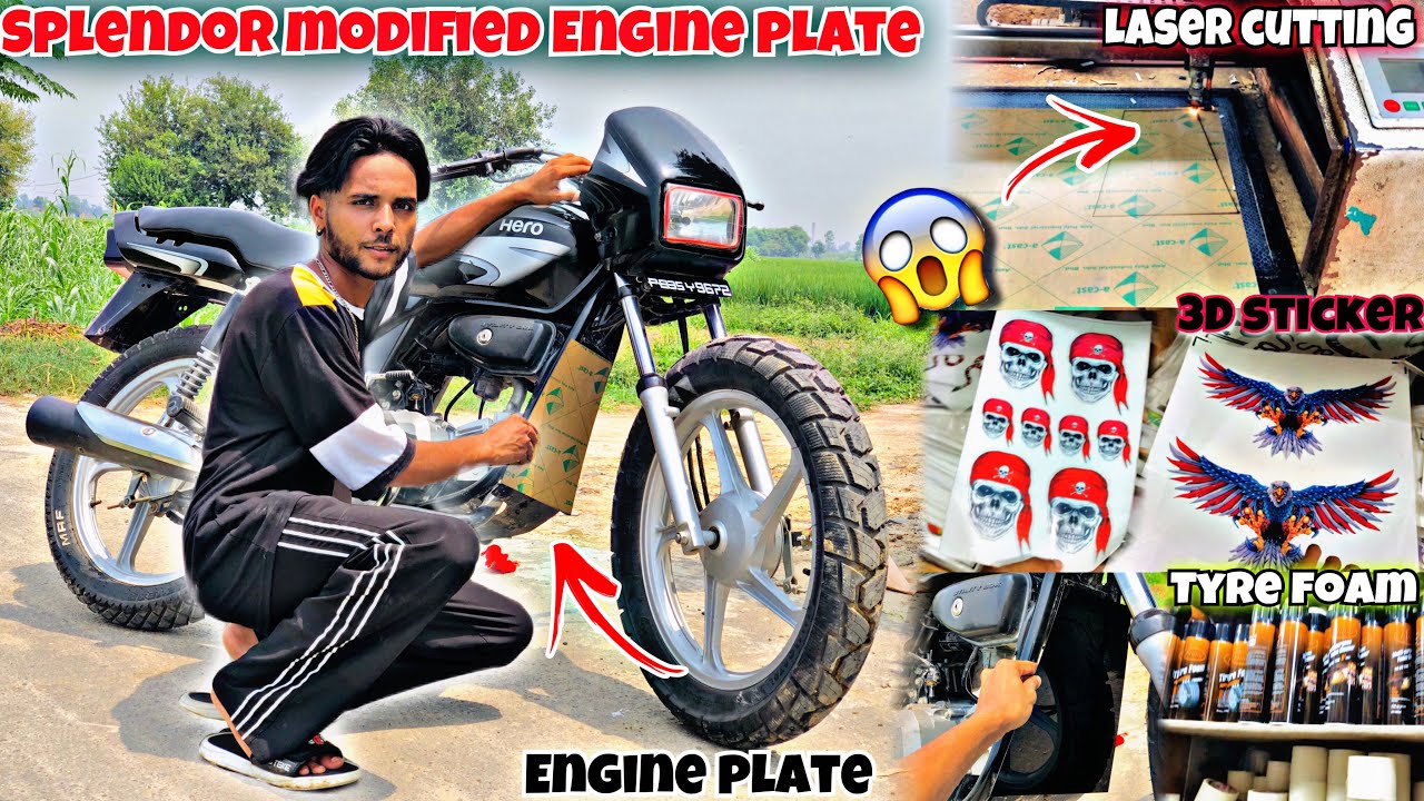 Splendor Modified Engine Plate😍 || 3D Stickers🔥 || Acrylic Laser ...