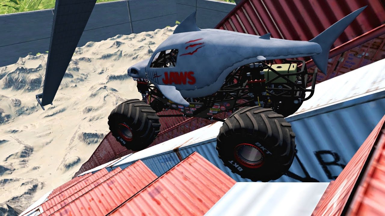 JAWS Monster Jam VS Deadly Stairs Destruction Beamngdrive - YouTube