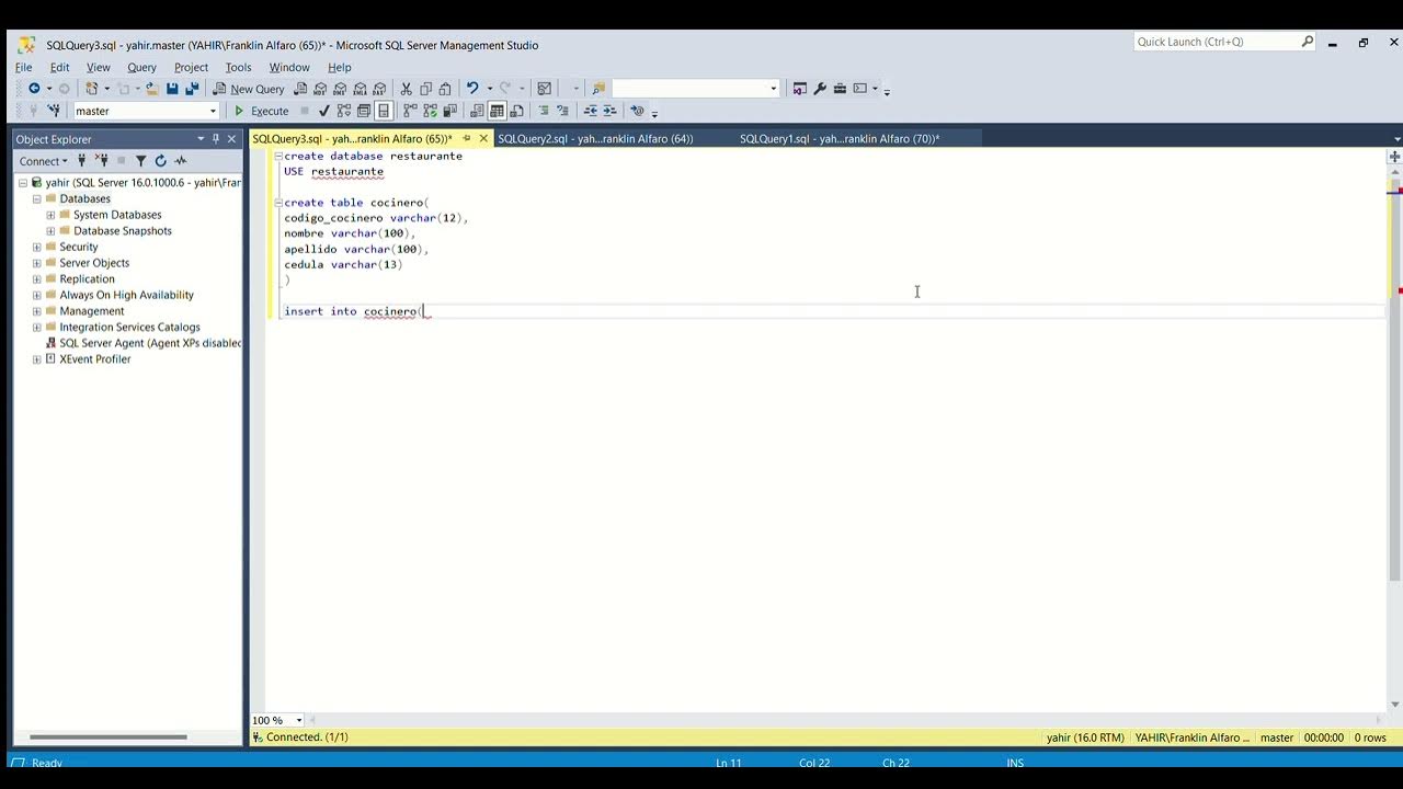 SQLQuery3 sql Tabla Restaurante - YouTube