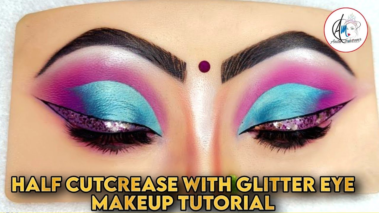 half cutcrease with glitter eye makeup tutorial || #eyemakeup # ...