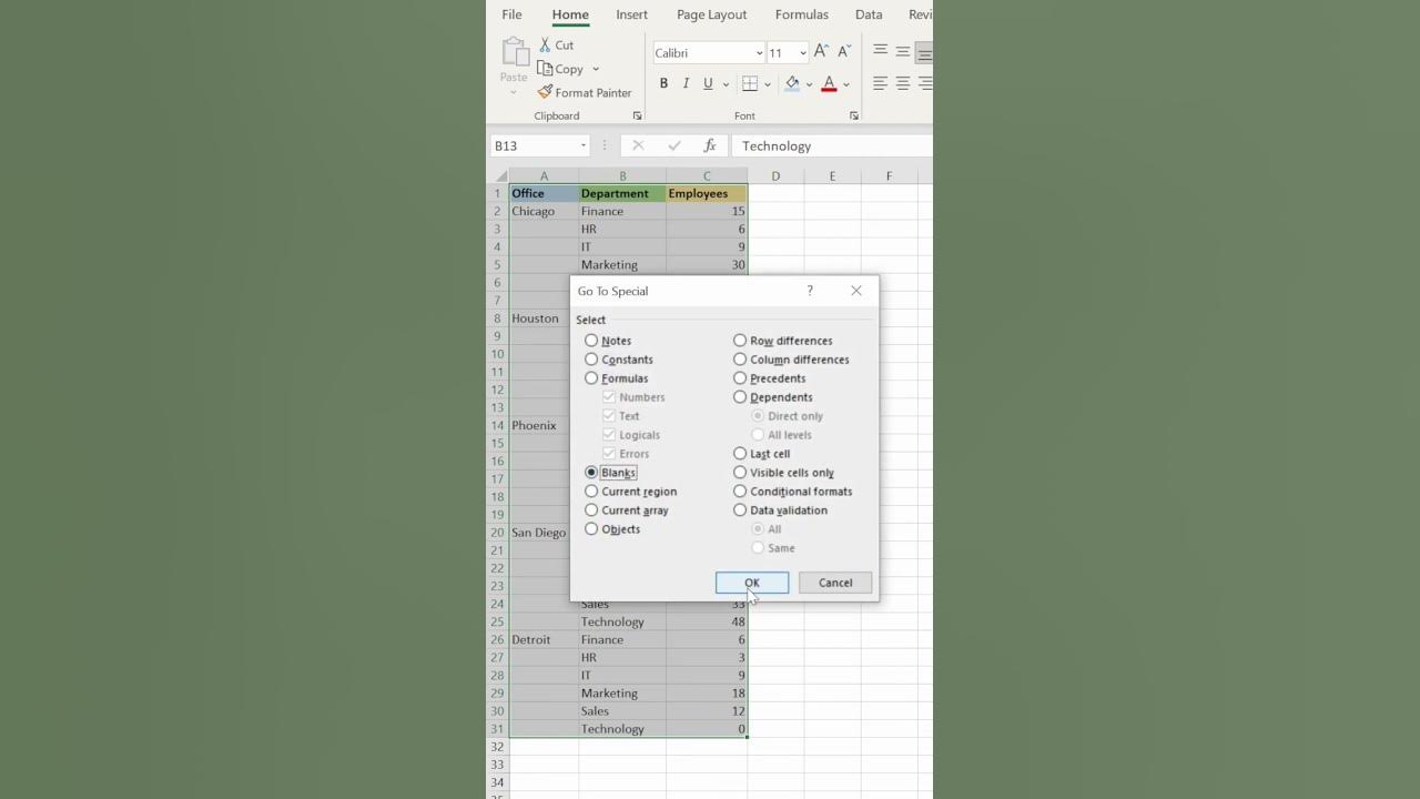 How to fill blank cells in Excel the quick way! #excel #exceltips #exceltricks - YouTube