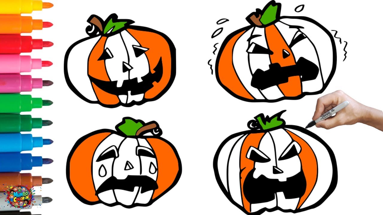 Las emociones con 4 Calabazas de Halloween 🎃😊😡😢😱🌈 Dibujos para niños ...