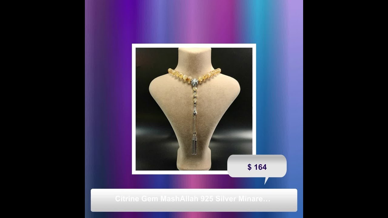 Citrine Gem MashAllah 925 Silver Minaret 33 Beads Tasbih Tasbeeh Subha ...