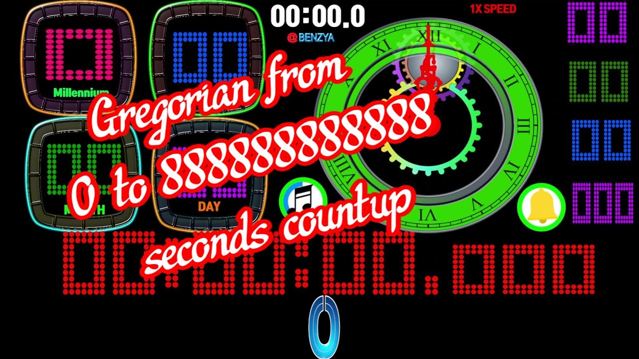 Gregorian from 0 to 888,888,888,888 seconds countup timer alarm🔔 - YouTube