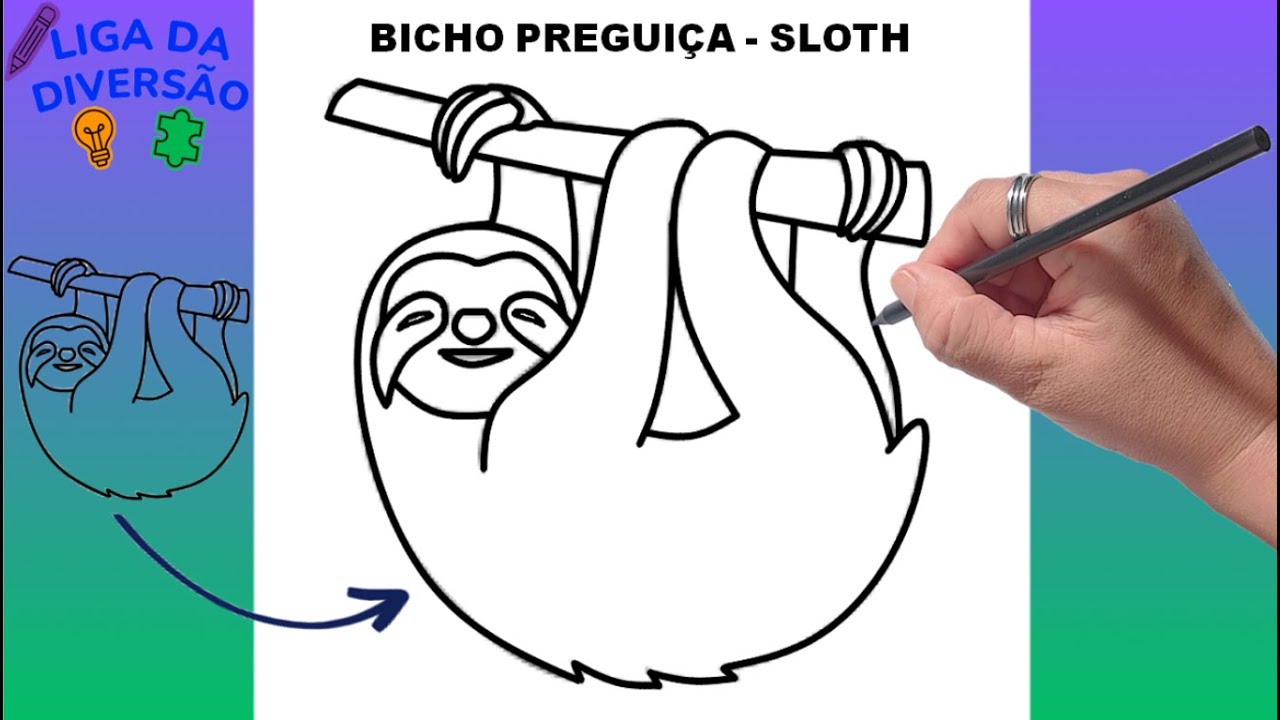 Como Desenhar um BICHO PREGUIÇA pendurado em um galho - How to Draw a ...