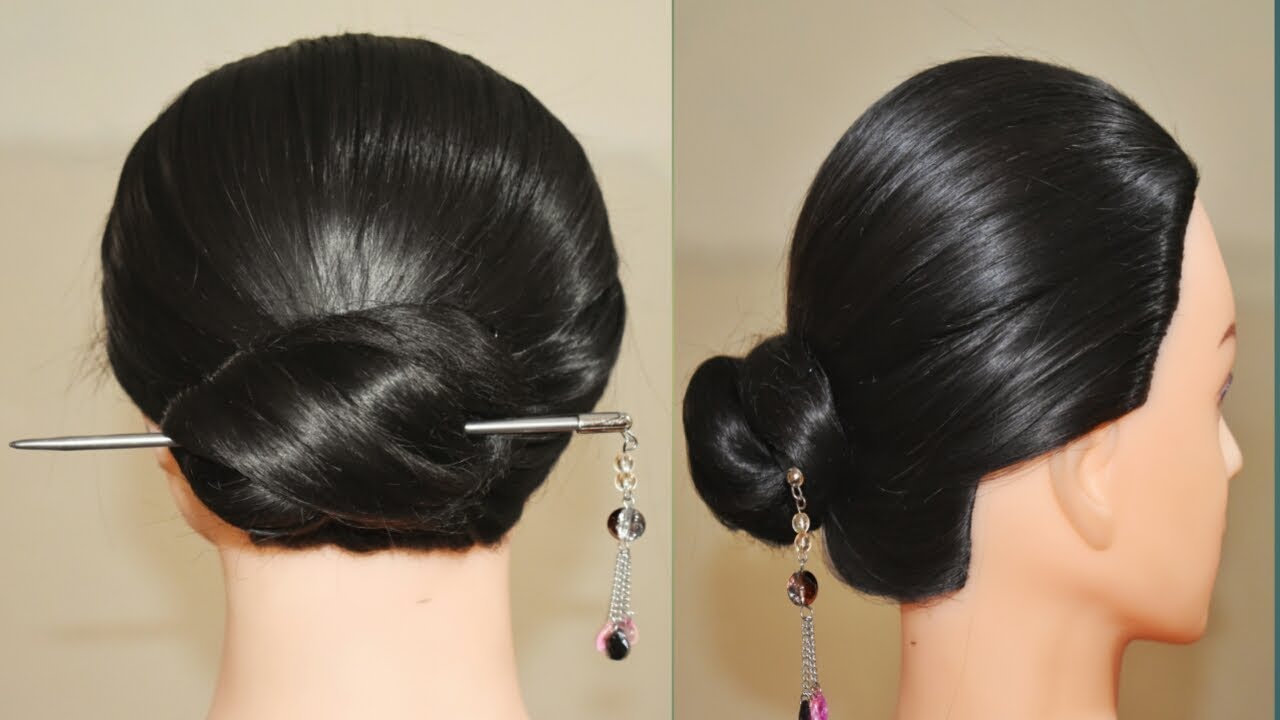 Easy and quick hairstyle with bun stick - YouTube
