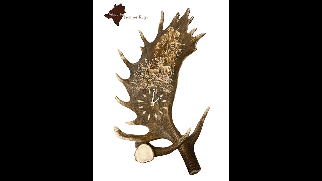1722 V 38 Clock on fallow deer antler engraved - YouTube