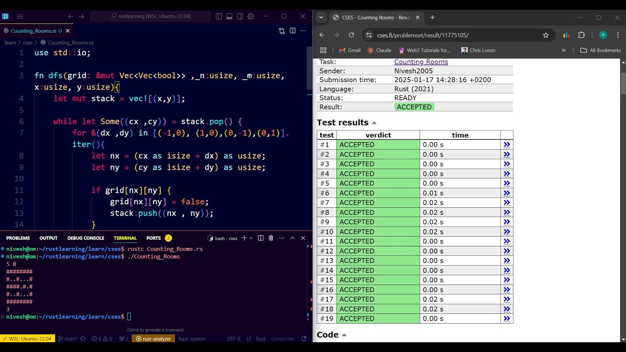 Day 9 Of Coding In Rust Cses Counting Rooms Rust Coding Challenge 9683