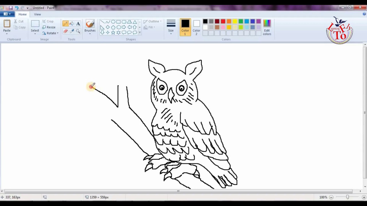 How to draw owl in in ms paint - YouTube