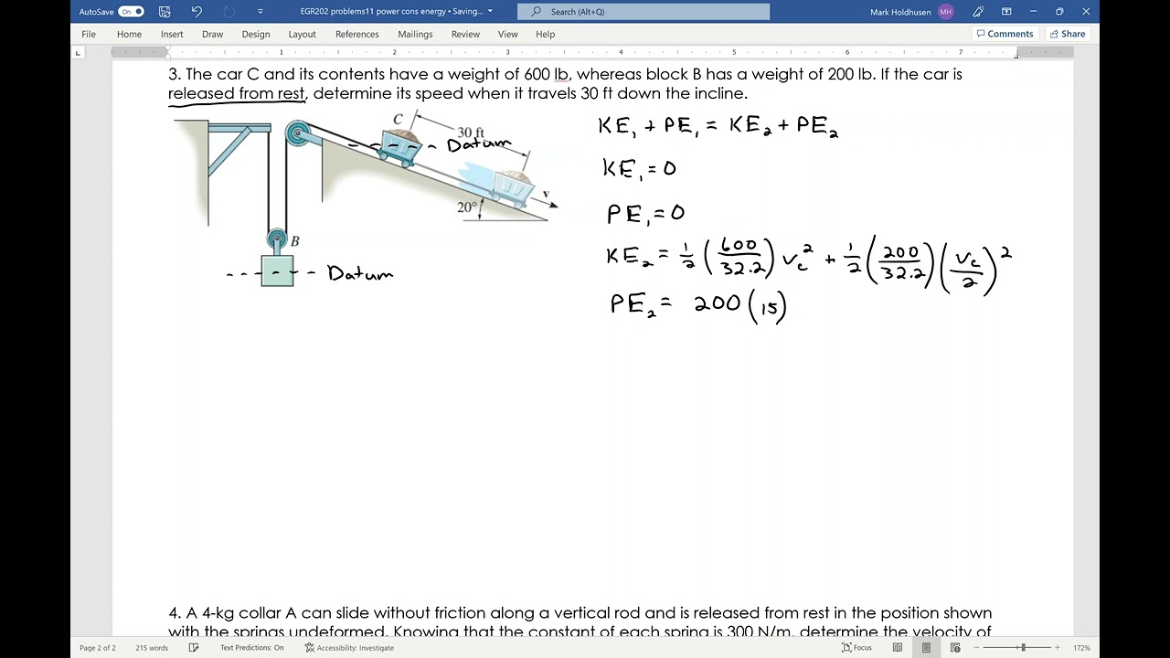 Dynamics Conservation of Energy Example 3 - YouTube