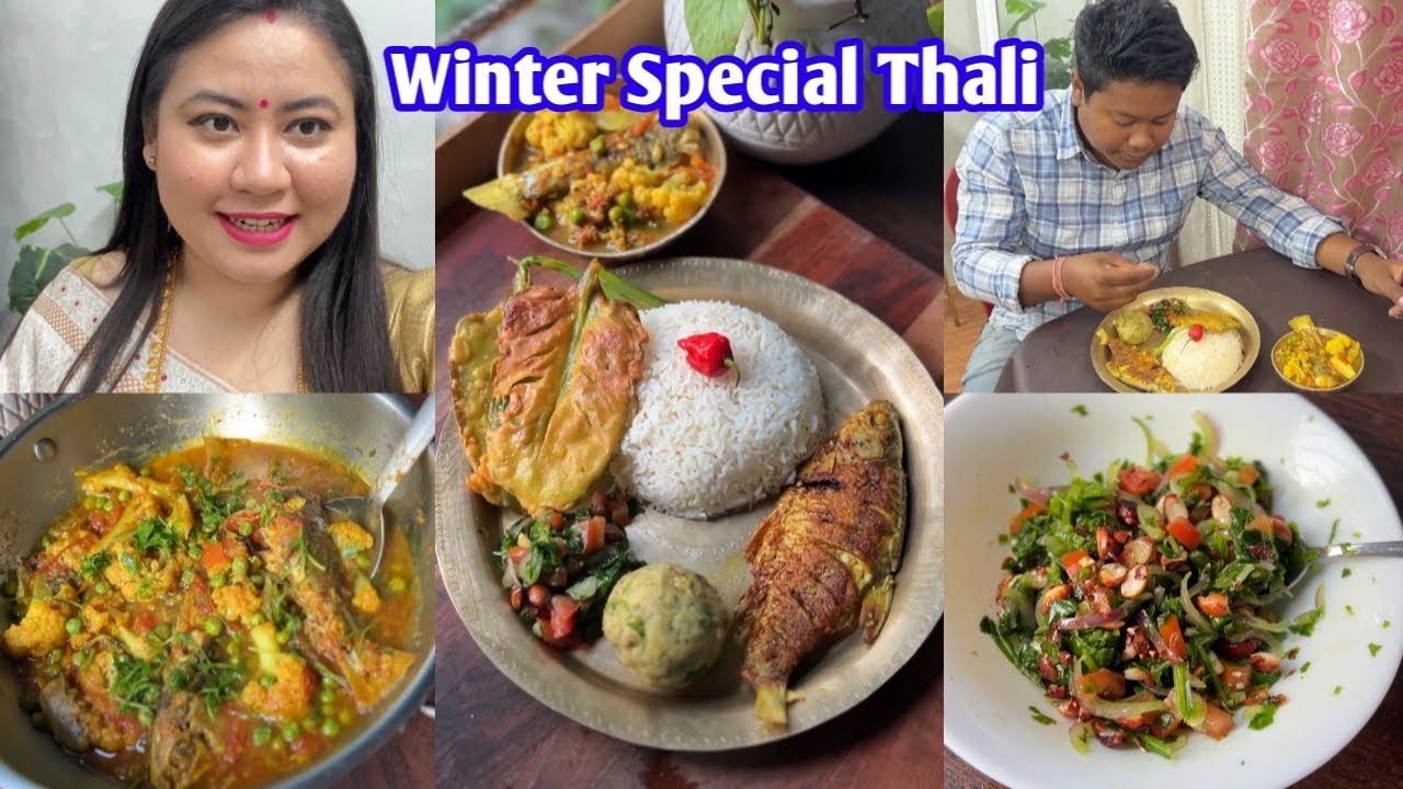 Winter Fish Thali এনেকৈ মজা লাগে🤤Phul kobi Maas, Unique Pitika, Paleng ...