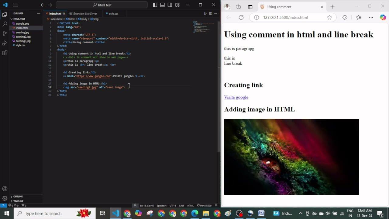 Using Comments in HTML, Adding Line Breaks, Creating Links in HTML and add image in HTML page ...