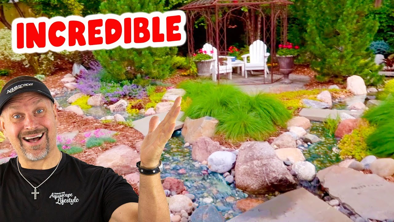 Meandering *WATERFALL and STREAM* Creates Incredible Yard - YouTube