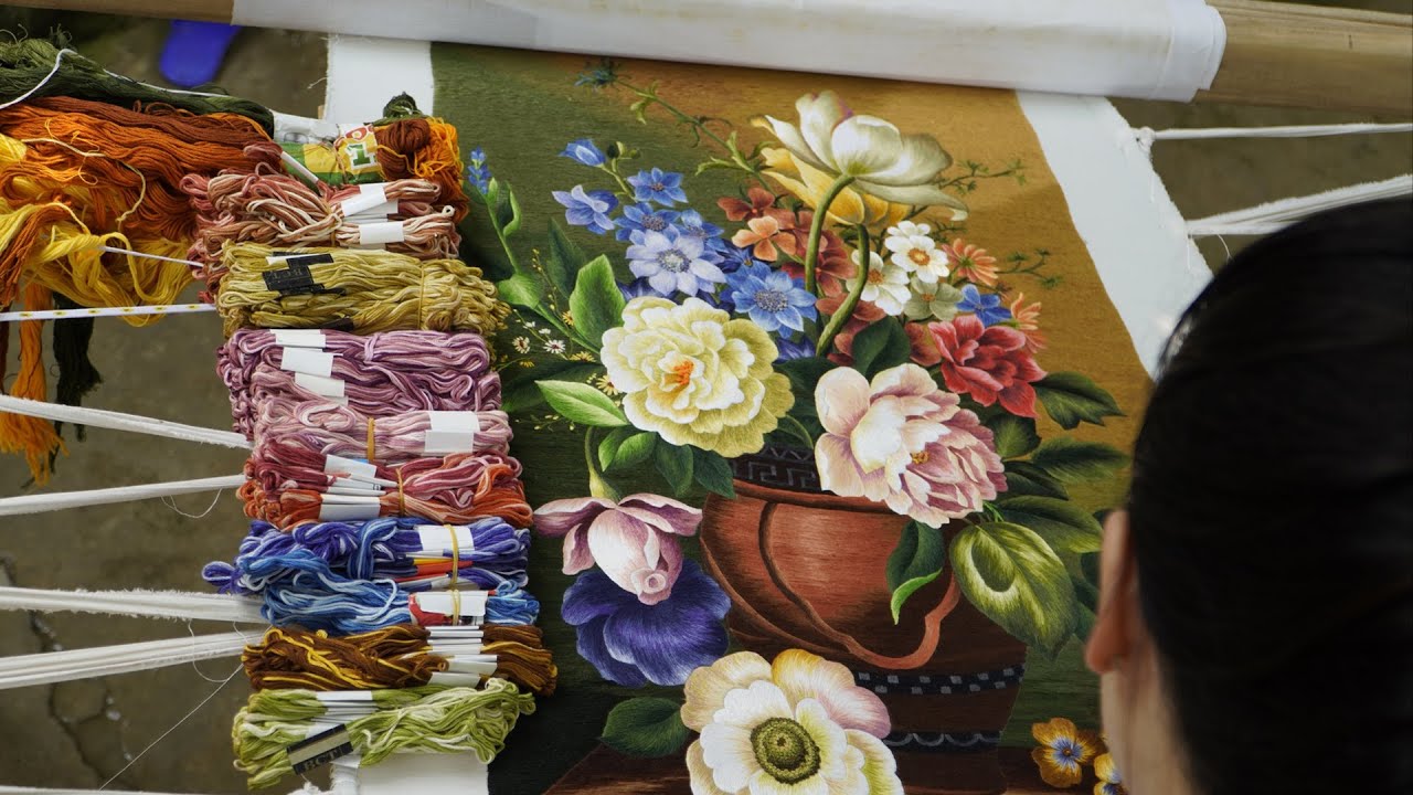 Hand Embroidery Art - Colorful Rose Bush - Detailed Embroidery ...