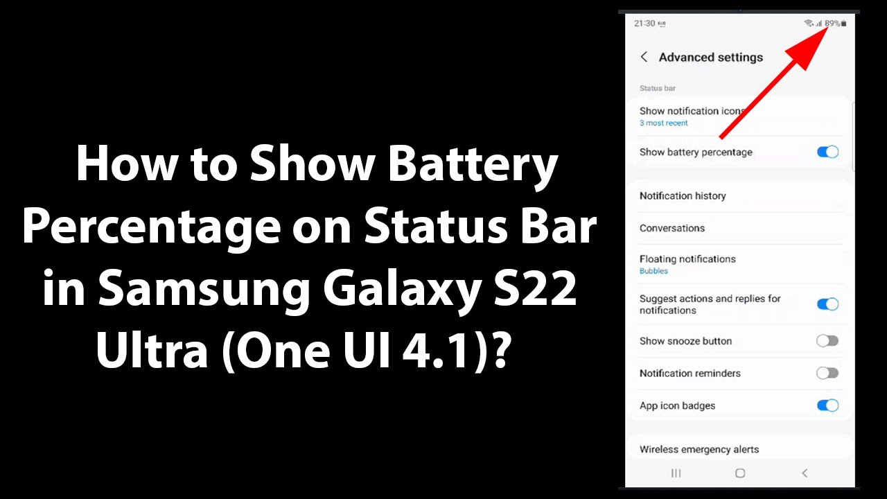 How to Show Battery Percentage on Status Bar in Samsung Galaxy S22 ...