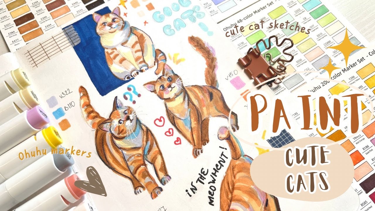 Easy Cat Sketching with Ohuhu Alcohol Markers | Dynamic Poses Tutorial ...