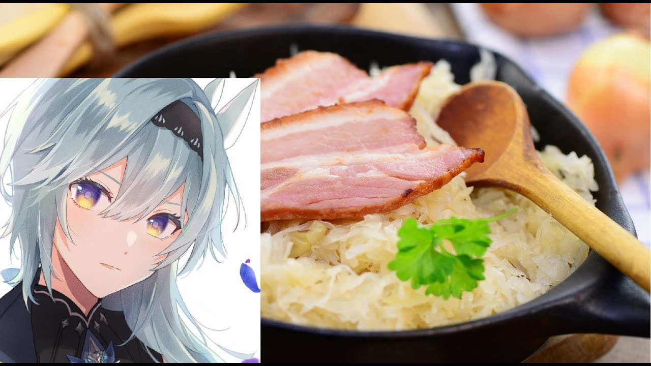 Eula speaks german and says Gebratenes Fleisch mit Sauerkraut - YouTube