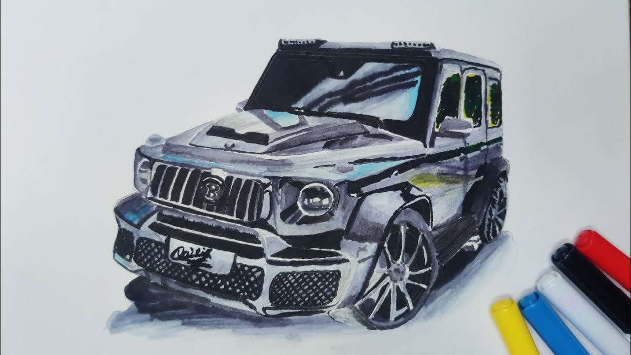 Realistic Car Drawing - Brabus - g wagon - Time Lapse - YouTube