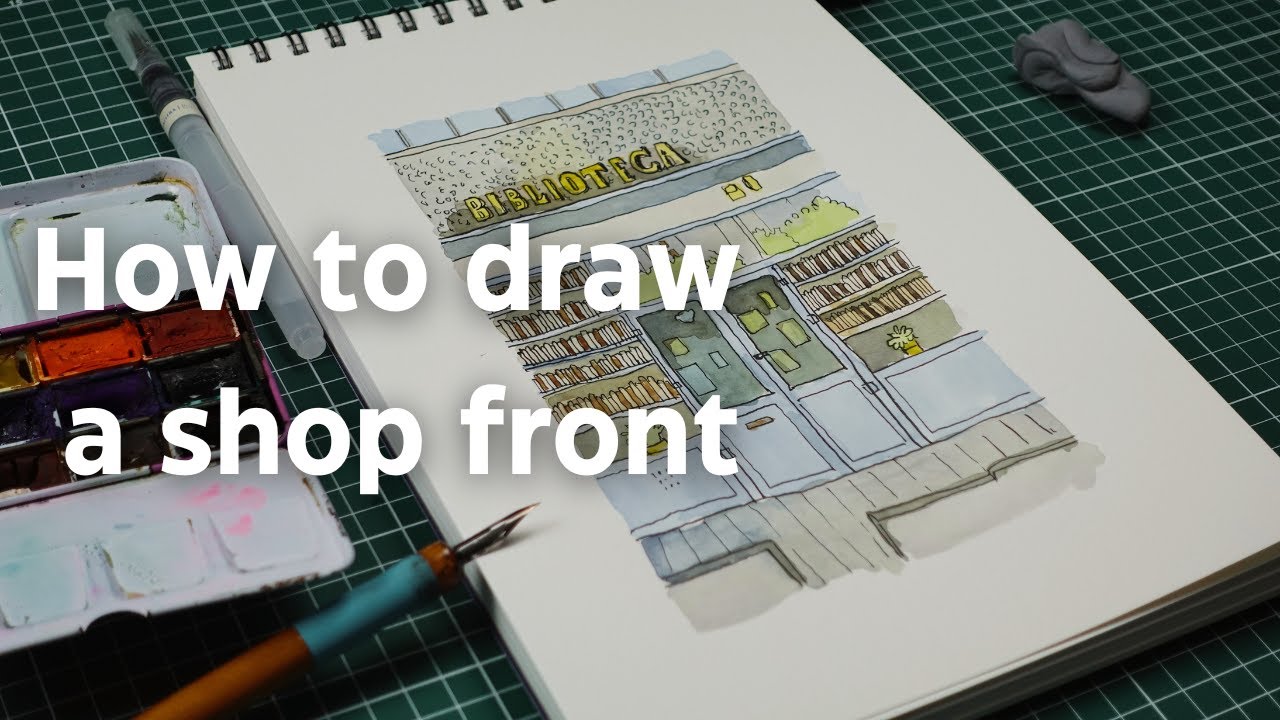 How to draw a shop front - YouTube