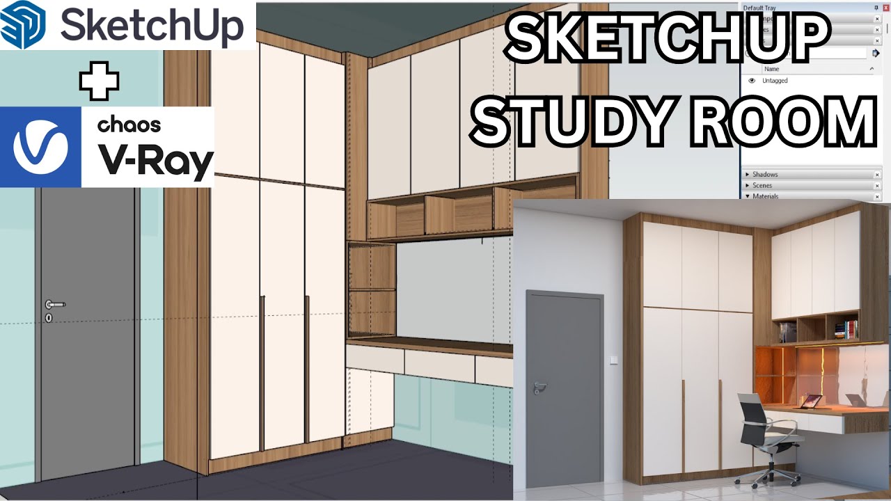 Simple Sketchup | Sketchup for Interior Design + V-RAY | Study Room ...
