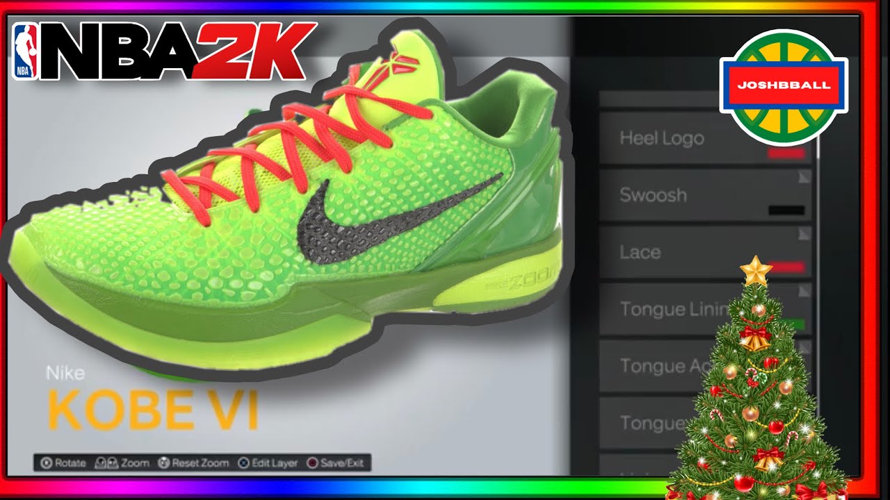 NBA 2K Shoe Creator Nike Kobe 6 Grinch Colorway Creation Tutorial