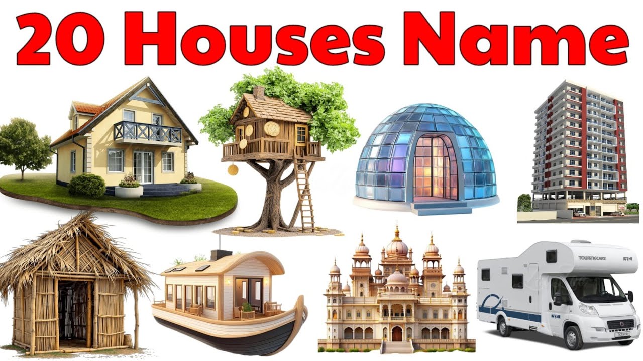 20 Houses Name in English to Hindi |Types of Houses with Uses | Kids ...