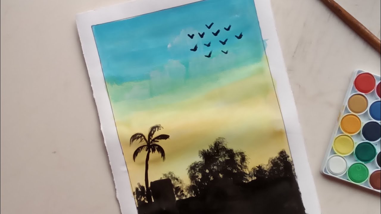 how to draw painting/acrylic painting tutorial for beginners/sunset ...