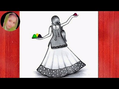 A Girl Holding Holi colors - Holi Drawing || Pencil sketch for beginner ...