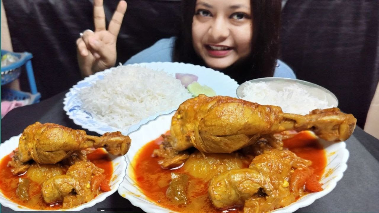 INDIAN MUKBANG BASMATI RICE WITH CHICKEN CURRY, ONION, LEMON | ASMR ...