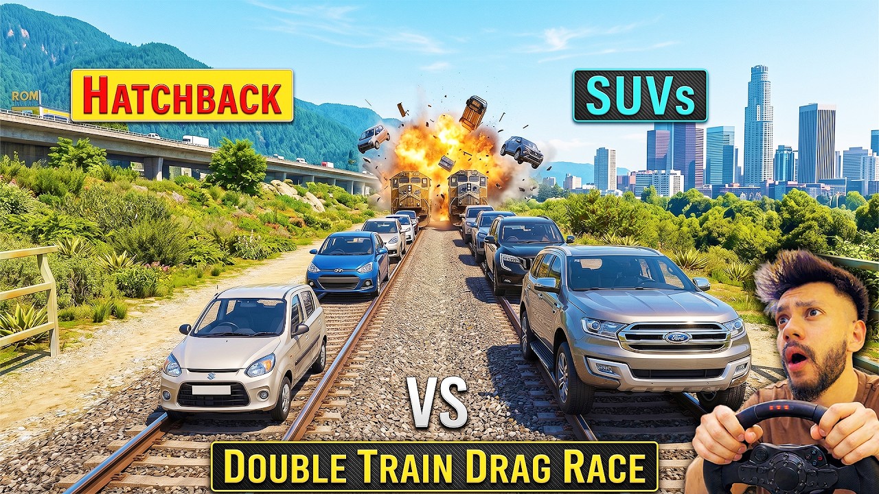 GTA 5 Indian HatchBack Vs SUVs Cars Double Train Track Drag Race - YouTube