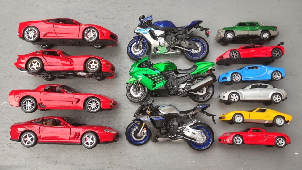 Various Diecast Scale Color Model Cars & Bikes, Ferrari Cars, Chevrolet ...