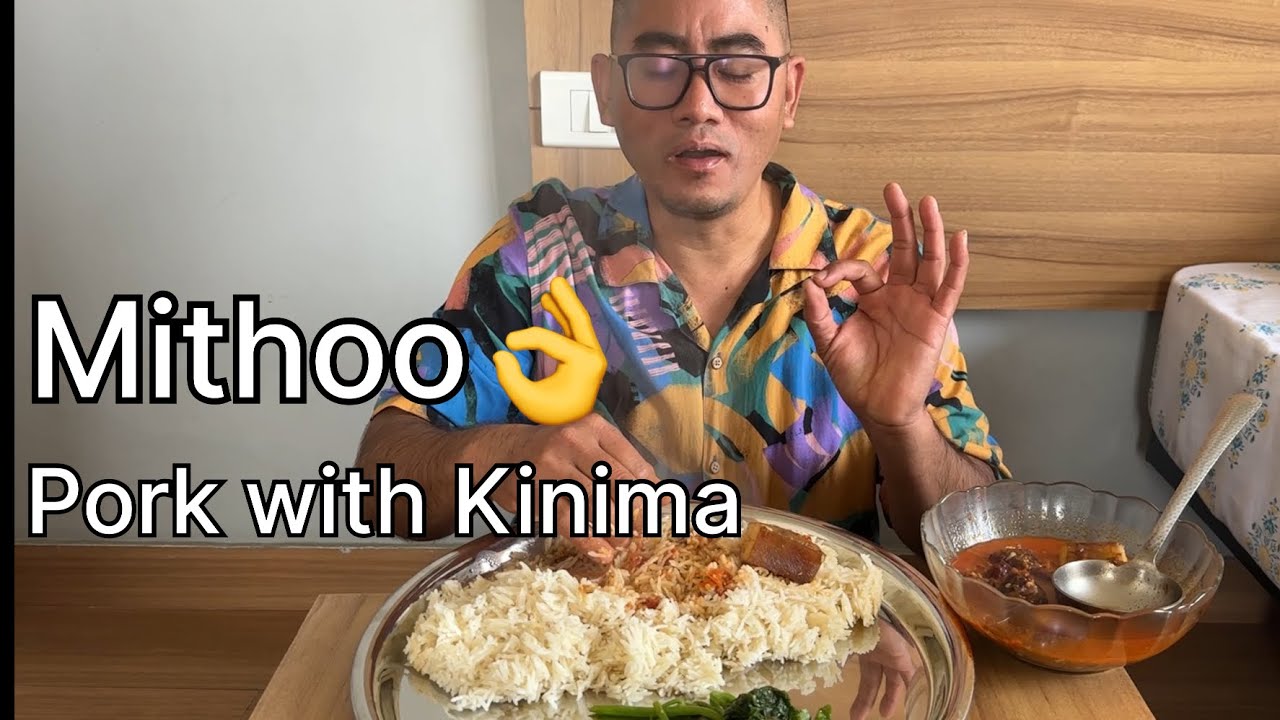 Pork with Kinima curry rice | Farsi ko Munta | Axone and smoked pork ...