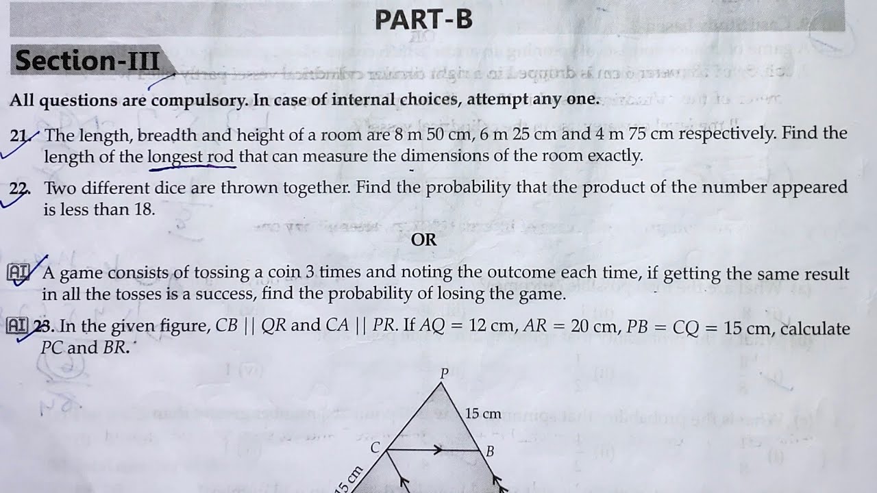 self Assessment paper 4 solution maths class 10 || SECTION 3 || PART B ...