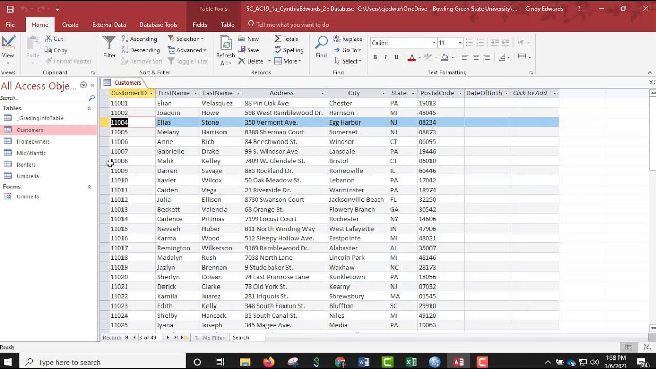Access 2019 Cengage/SAM Module 1 Project 1A - YouTube