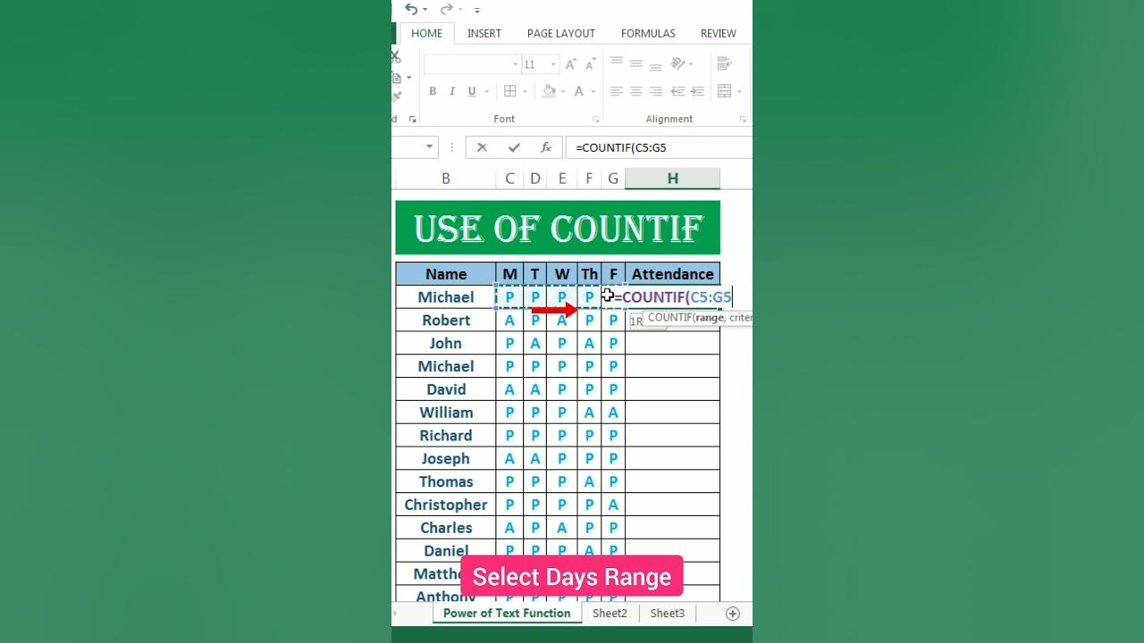Power of Count IF Function | Use Of Count-IF In Attendance In Excel #msexcel #countif #countifs ...