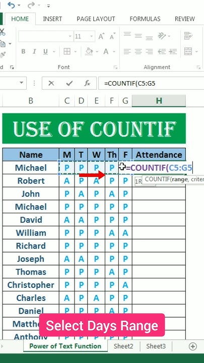 Power of Count IF Function | Use Of Count-IF In Attendance In Excel # ...