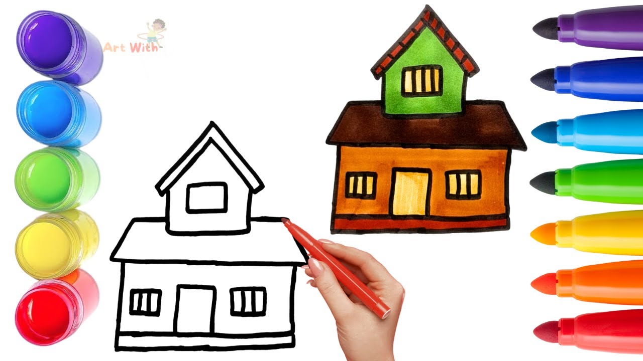 How To Draw cute House Drawing, Painting & Coloring For Kids and ...