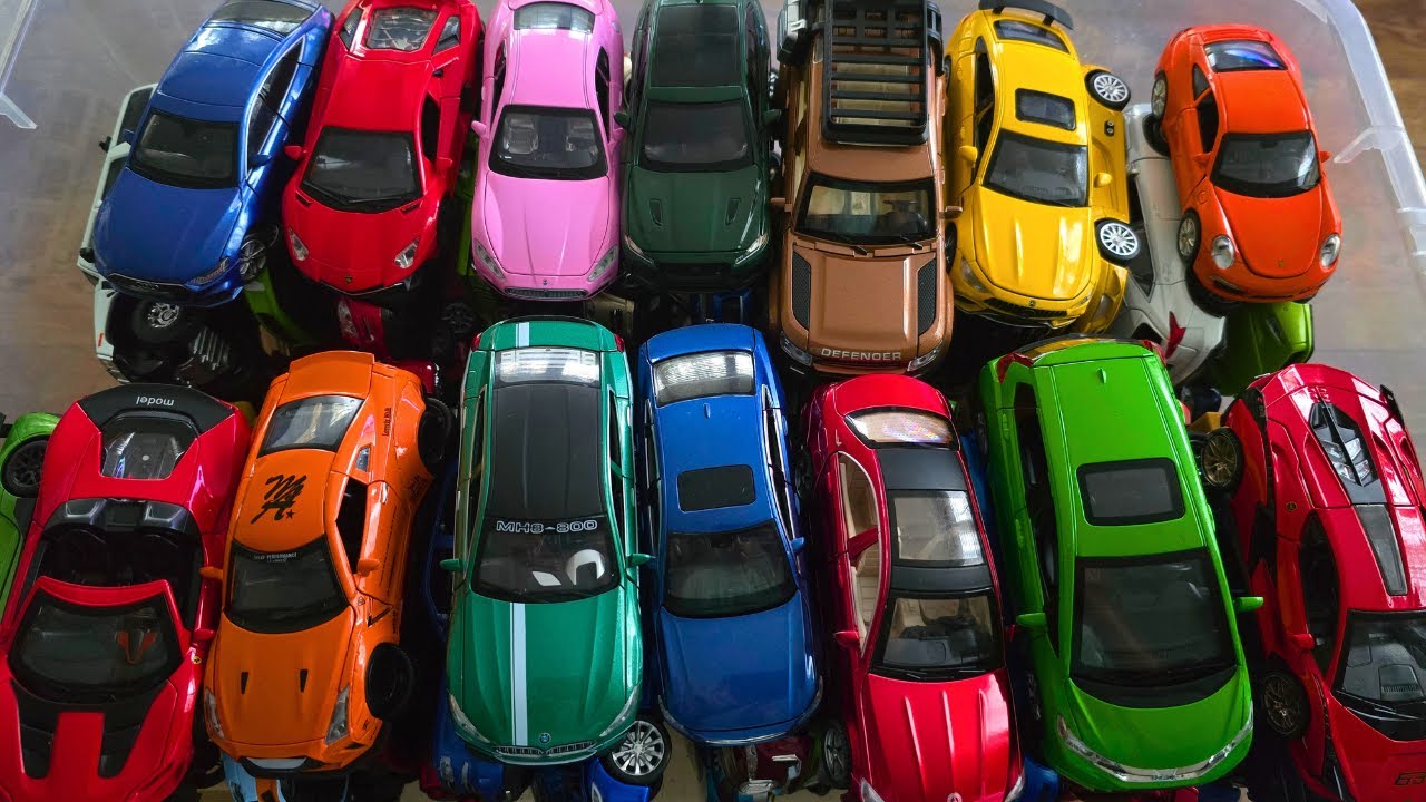Various brand, size and colour alloy model cars in the big box - YouTube