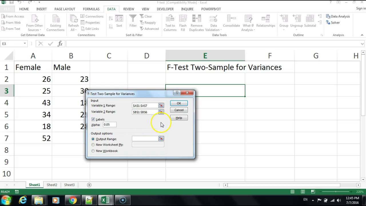 F Test In Excel YouTube F Test In Excel YouTube
