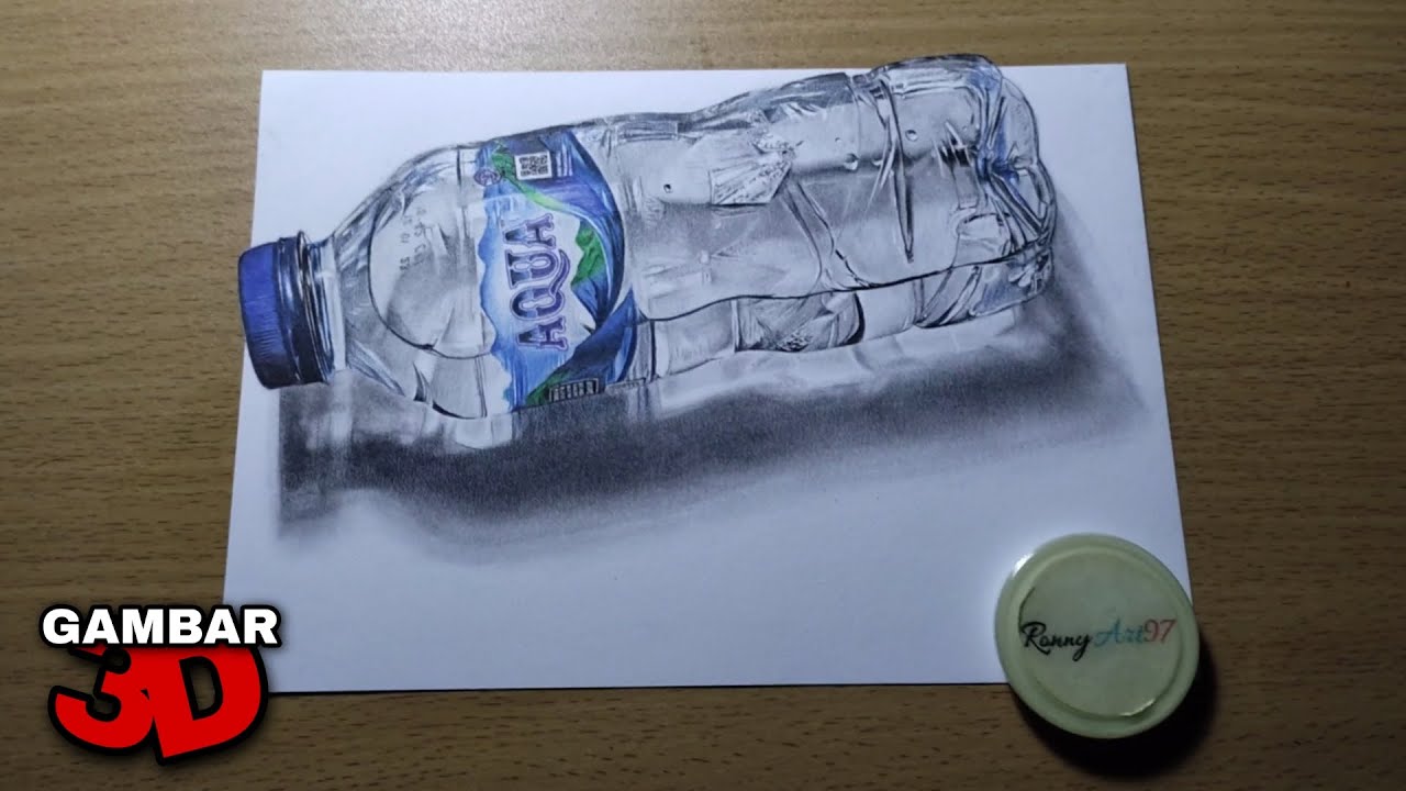 Menggambar 3D AQUA / Botol AQUA Gambar 3D / Hyper Realistic - YouTube
