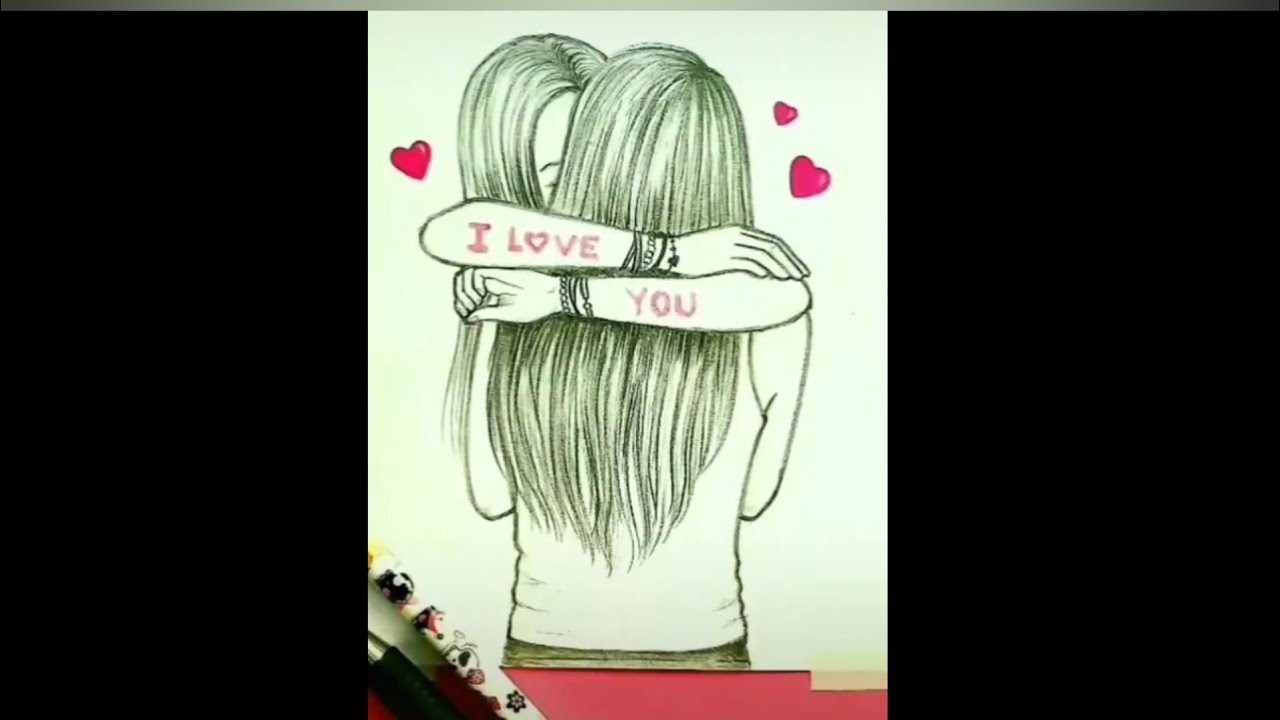Best friends ️Pencil Sketch Tutorial /How to draw two friends Hugging ...